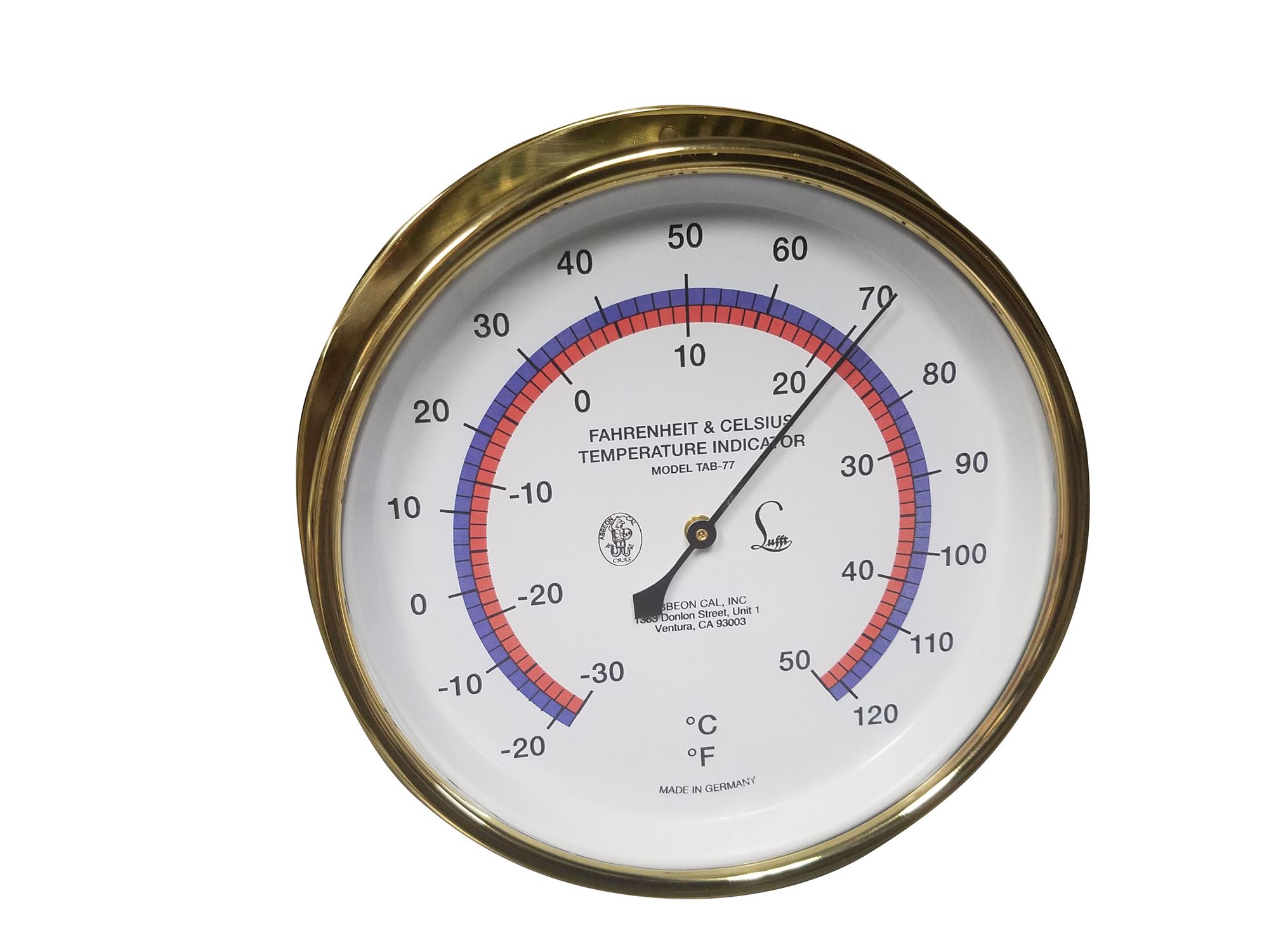 Fischer THERMOMETER - Temp Dial w/ color graph & brass case at Abbeon.com