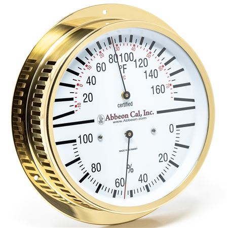 FISCHER TEMP/HUMIDITY GAUGE - Dial w/ White Face & Brass Case | Abbeon