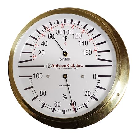 FISCHER TEMP/HUMIDITY GAUGE - Dial w/ White Face & Brass Case | Abbeon