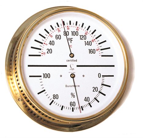 TEMP/HUMIDITY GAUGE - Dial w/ White Face & Brass Case at Abbeon.com